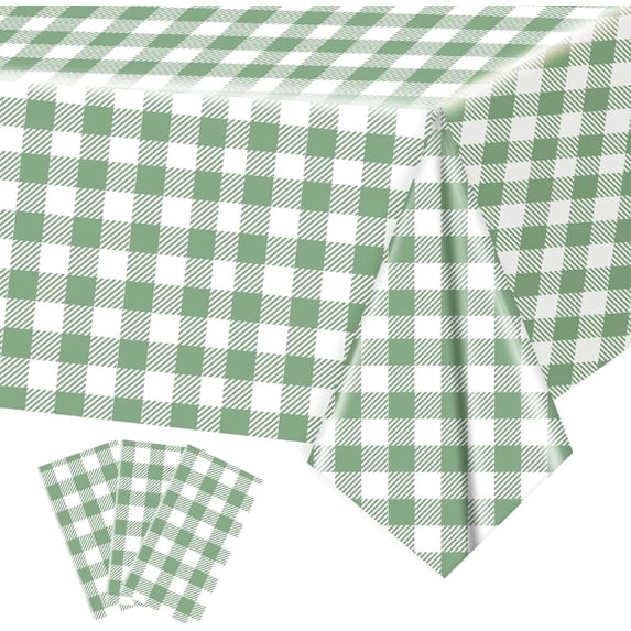 3 PCS Green Gingham Tablecloths, 54 X 108Inch Disposable Party Table ...