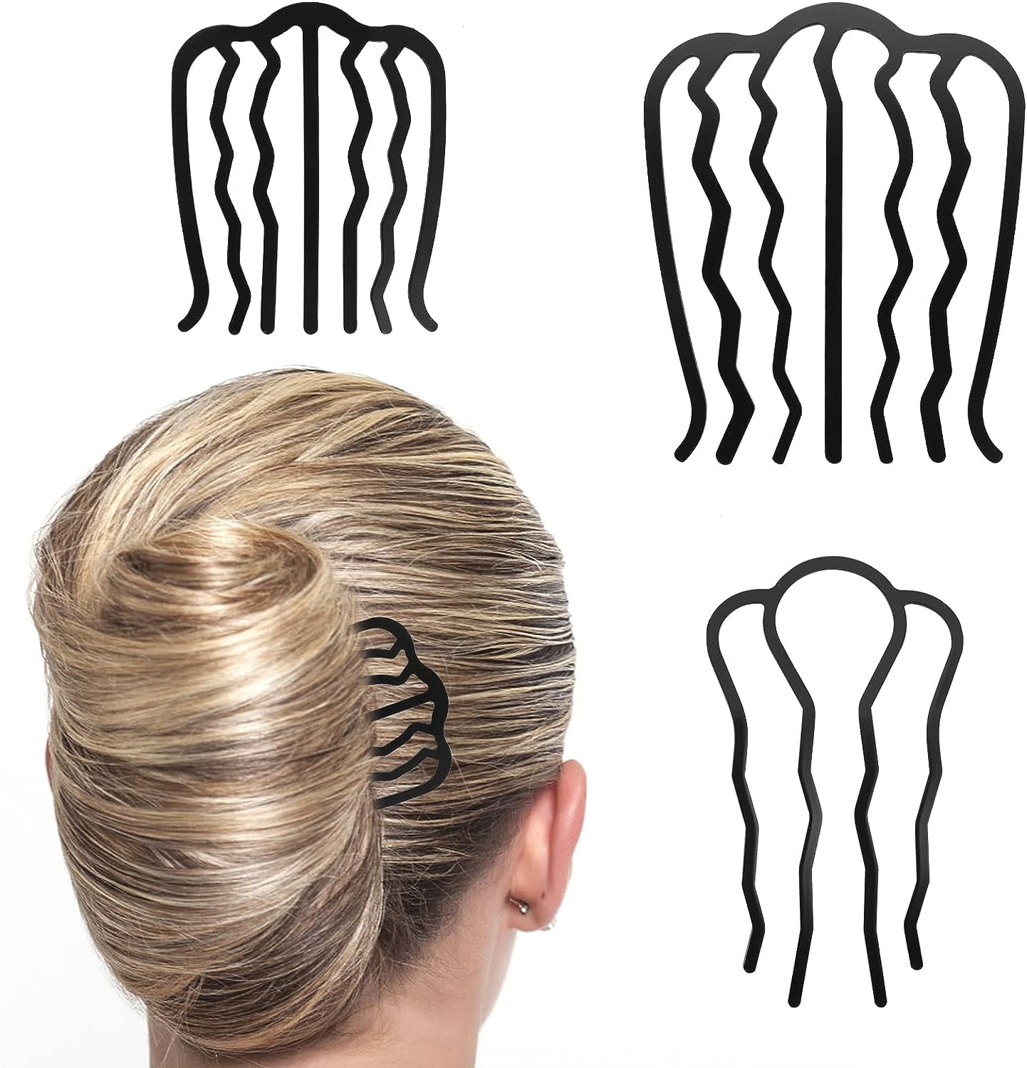 3 PCS Hair Fork Clip Hair Side Combs U Shaped Messy Updo Bun Hair Pin ...
