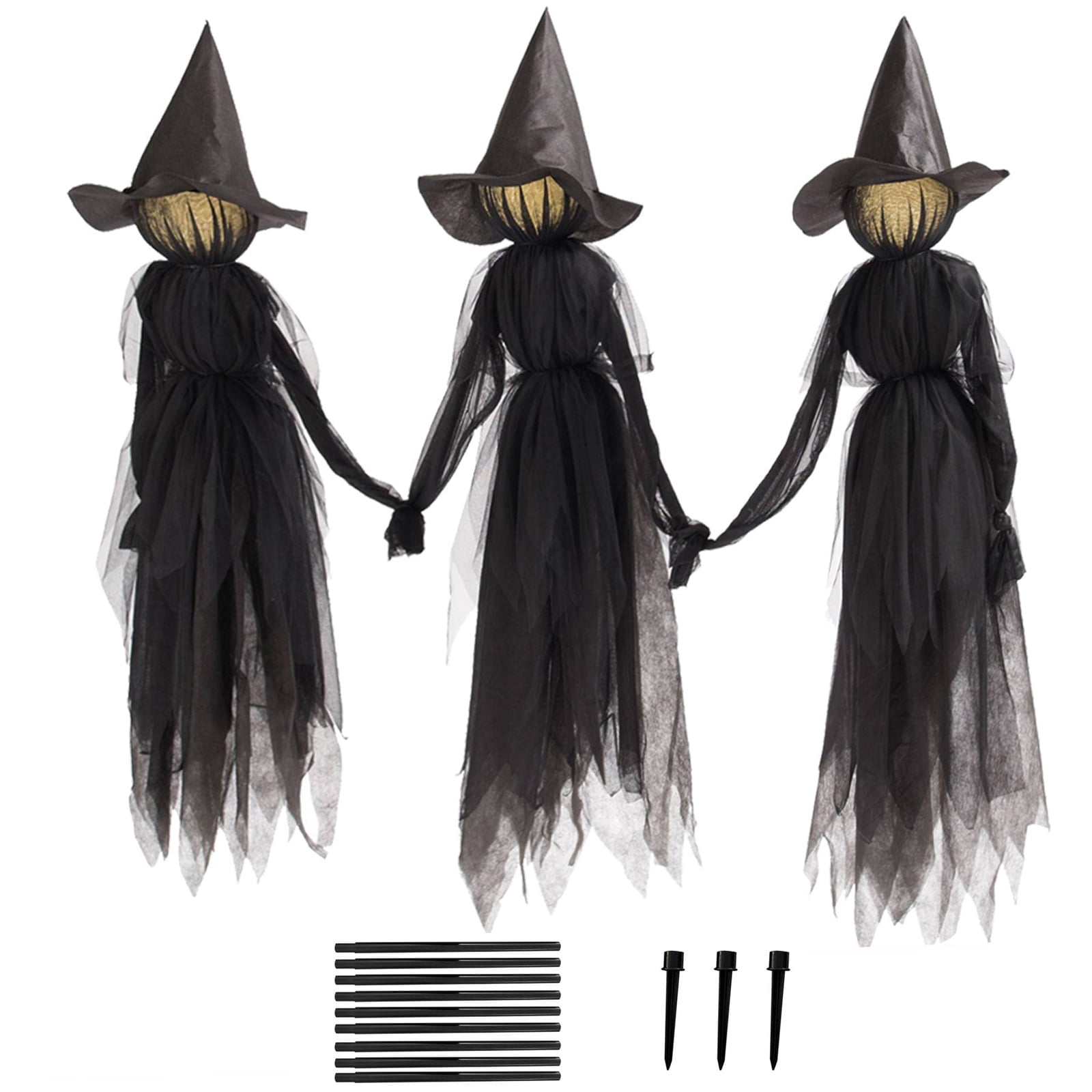 3 PCS Halloween Witch Decorations Outdoor, 59" Large Light-Up Holding ...