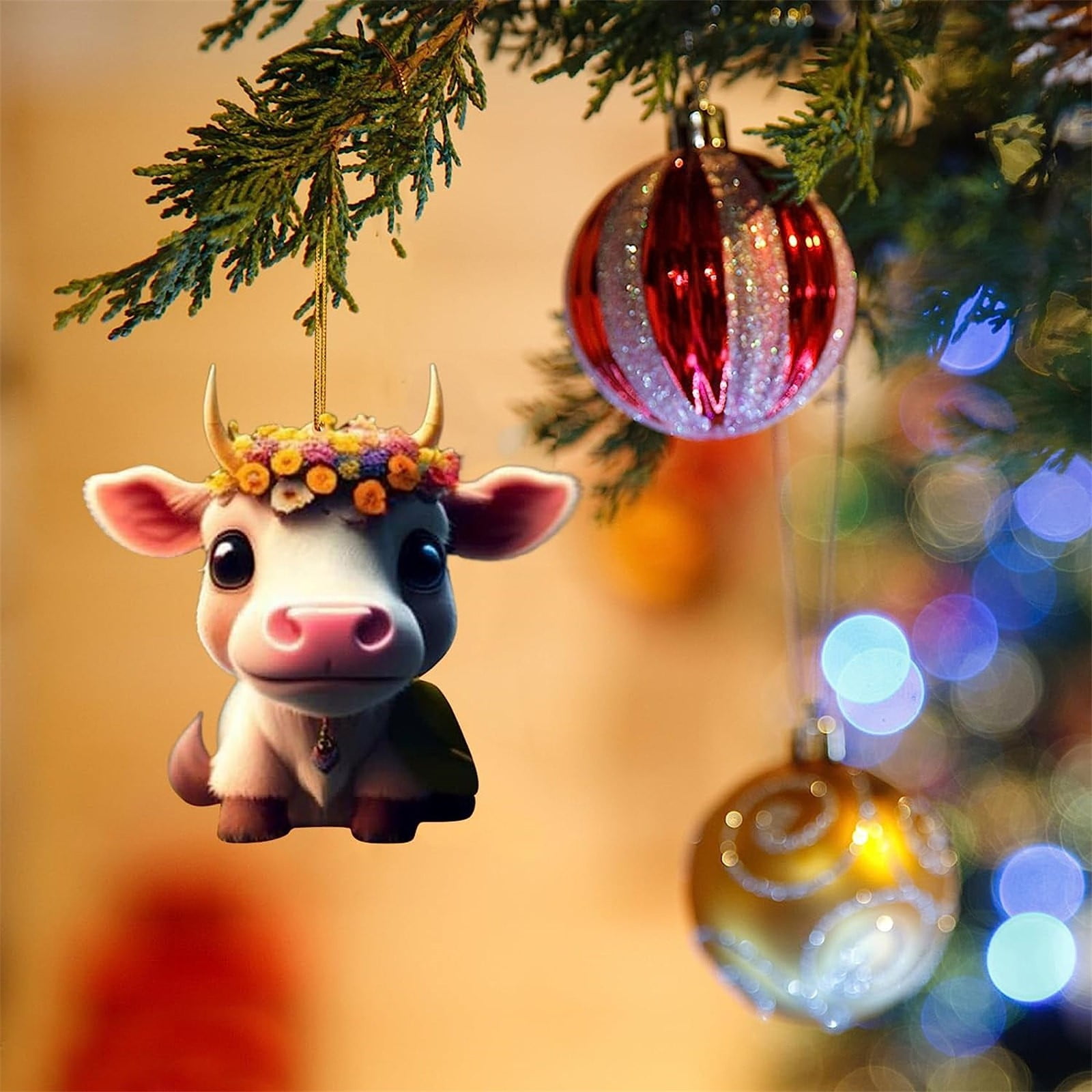 3 PCS Hanging Cute Cow Decorative Ornaments,Acrylic Cow Ornament,Lovely ...