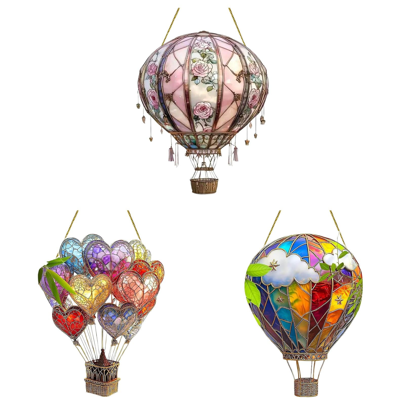 3 PCS Hot Air Balloon Solar Pendant With Flickering Flame Solar Hot Air ...