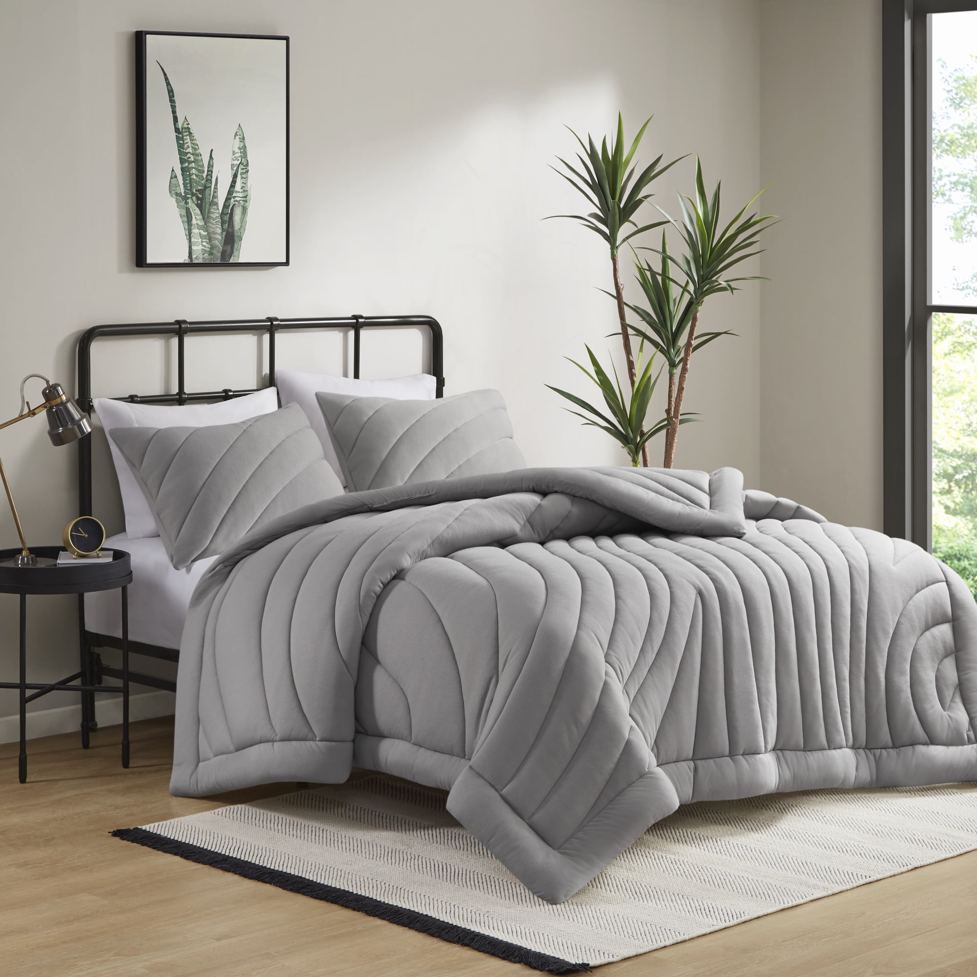 3 PCS King/Cal King Poly Jersey Puffy Comforter Set Gray - Walmart.com