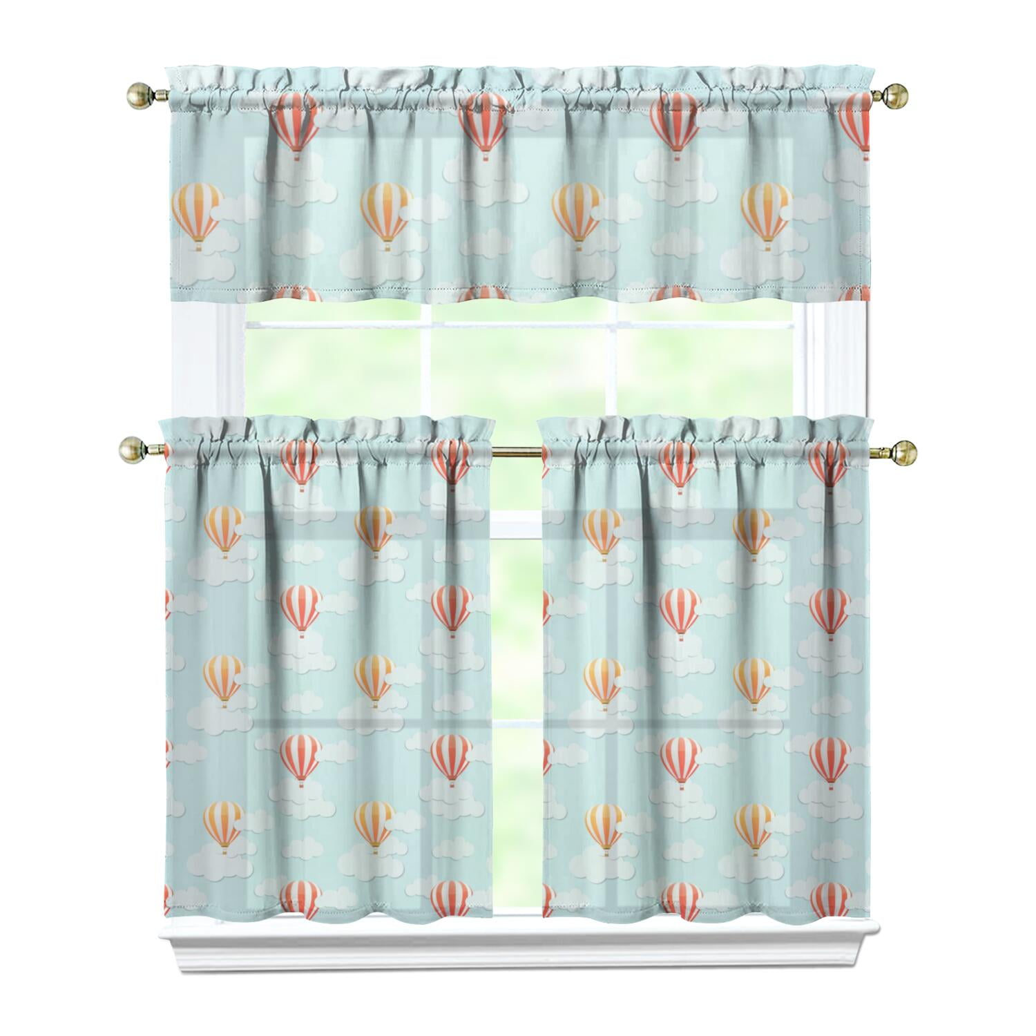 3 PCS Kitchen Curtains Set - Abstract Geometric Design with Valance ...
