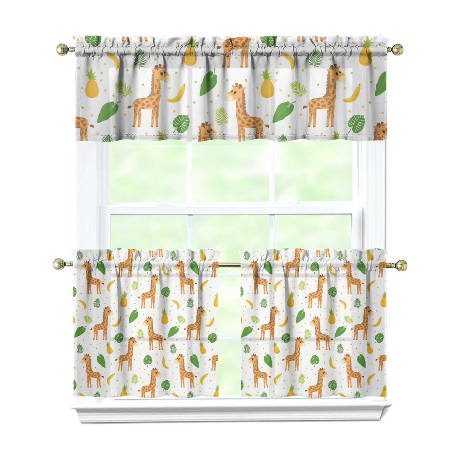 3 PCS Kitchen Curtains Set with Giraffe Print - African Grassland Wild ...