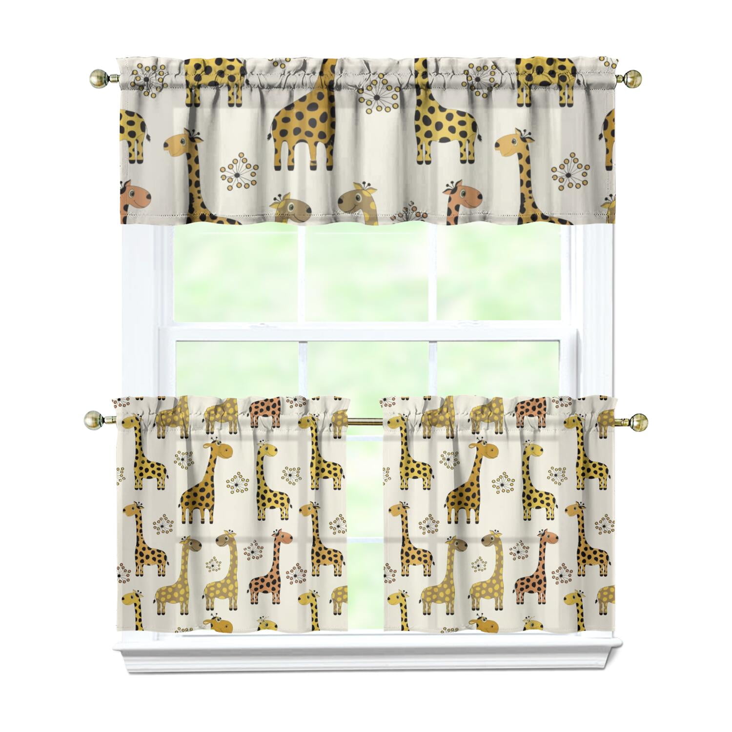 3 PCS Kitchen Curtains Set with Giraffe Print - African Grassland Wild ...