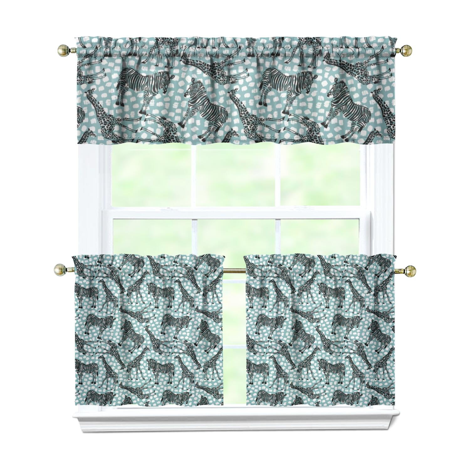 3 PCS Kitchen Curtains Set with Giraffe Print - African Grassland Wild ...