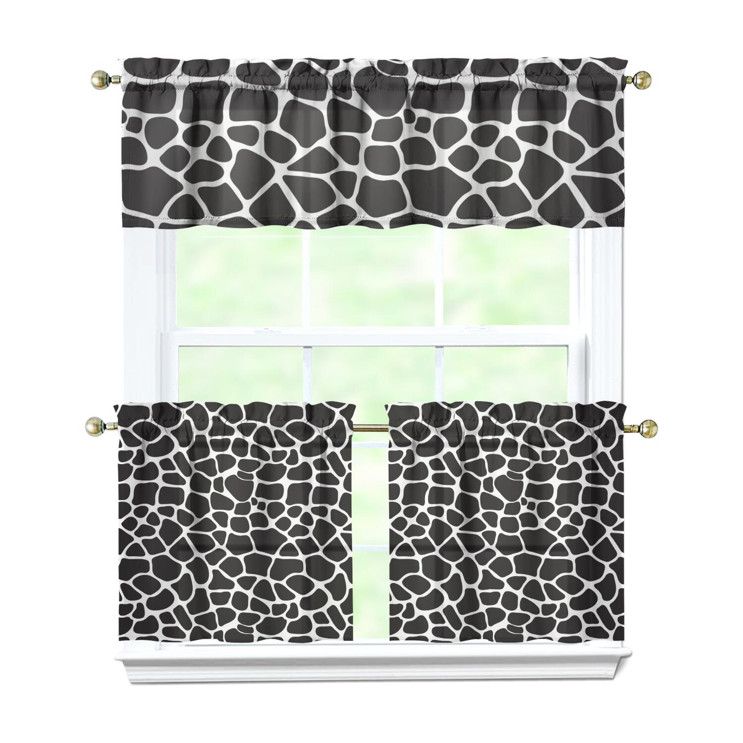 3 PCS Kitchen Curtains Set with Giraffe Print - African Grassland Wild ...