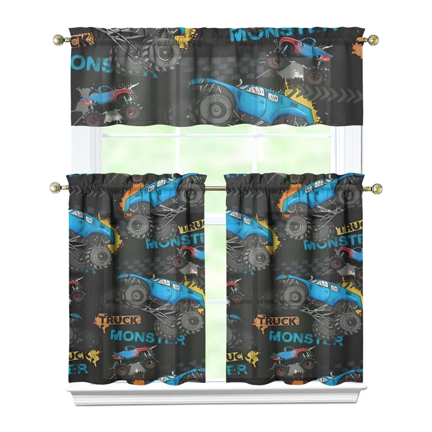 3 PCS Kitchen Curtains Set with Cartoon Car Design - Construction ...