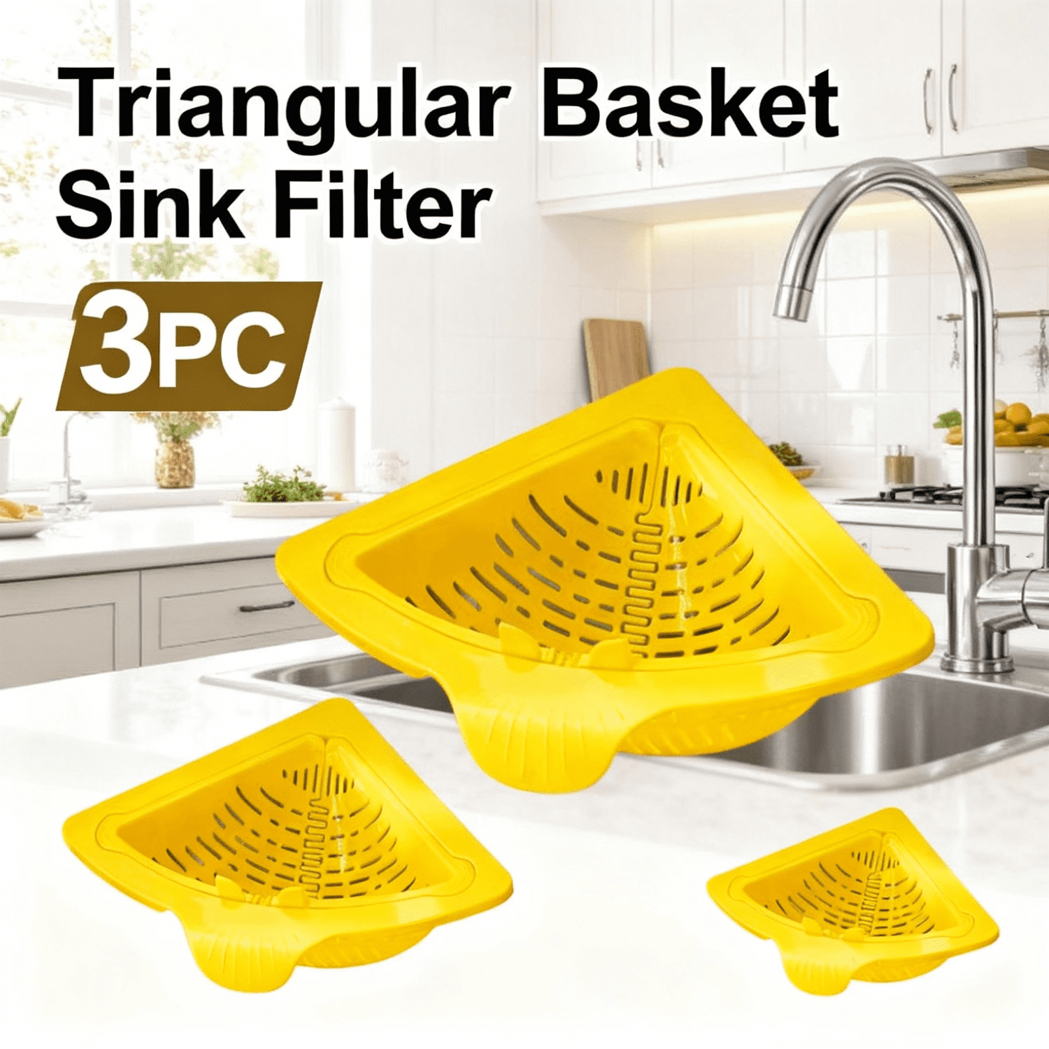 3 PCS Kitchen Sink Basket - Wall-Mounted Silicone Foldable Strainer for ...