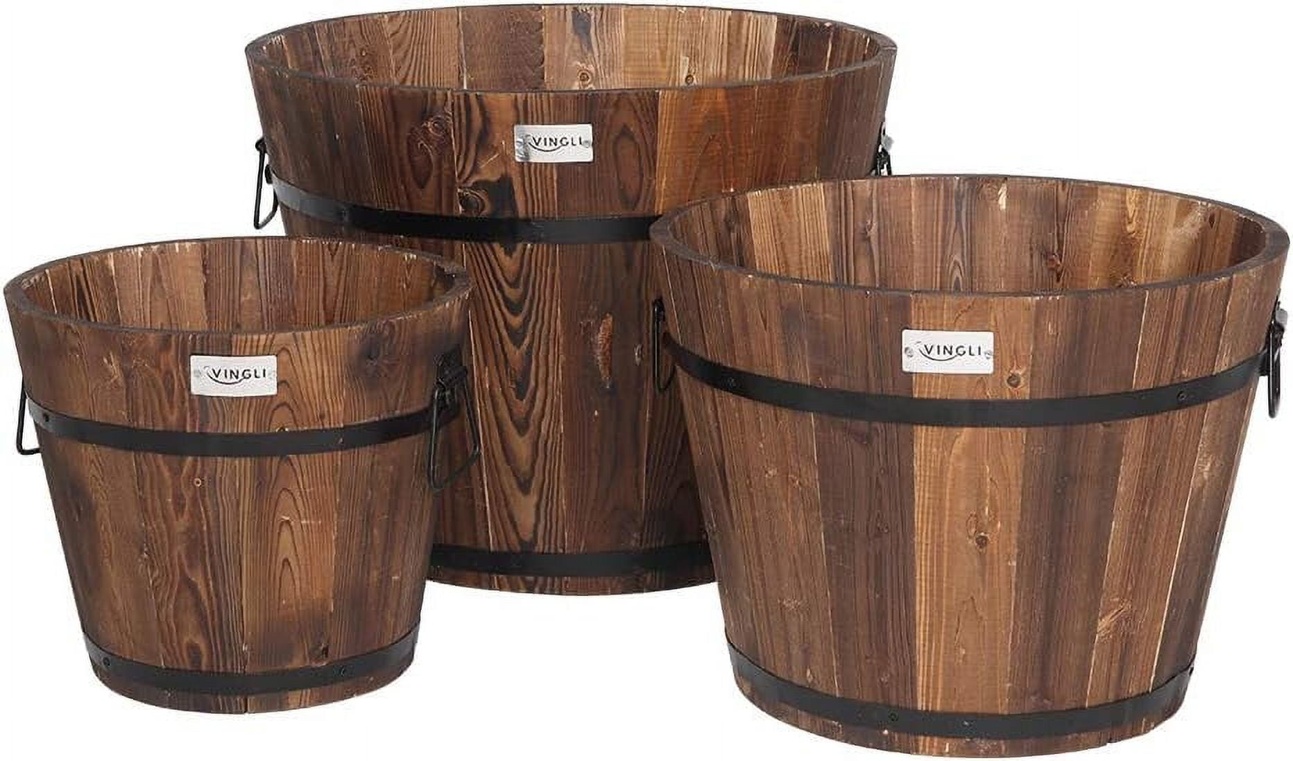 3 PCS Large Wooden Planter Barrel Set, 11.5"(Dia)- 18"(Dia) Real Wood ...