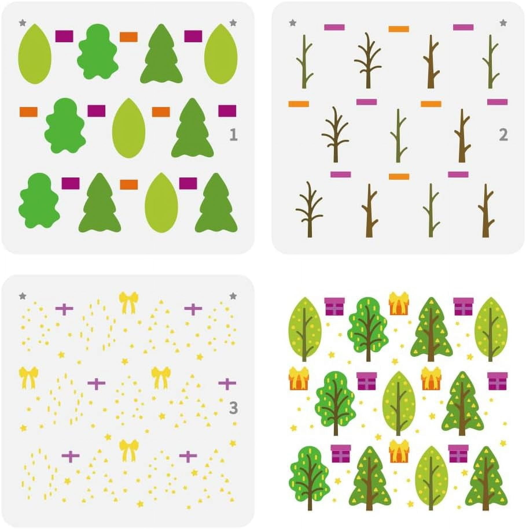 3 PCS Layered Forest Painting Stencil 5.9x5.9inch Reusable Trees ...
