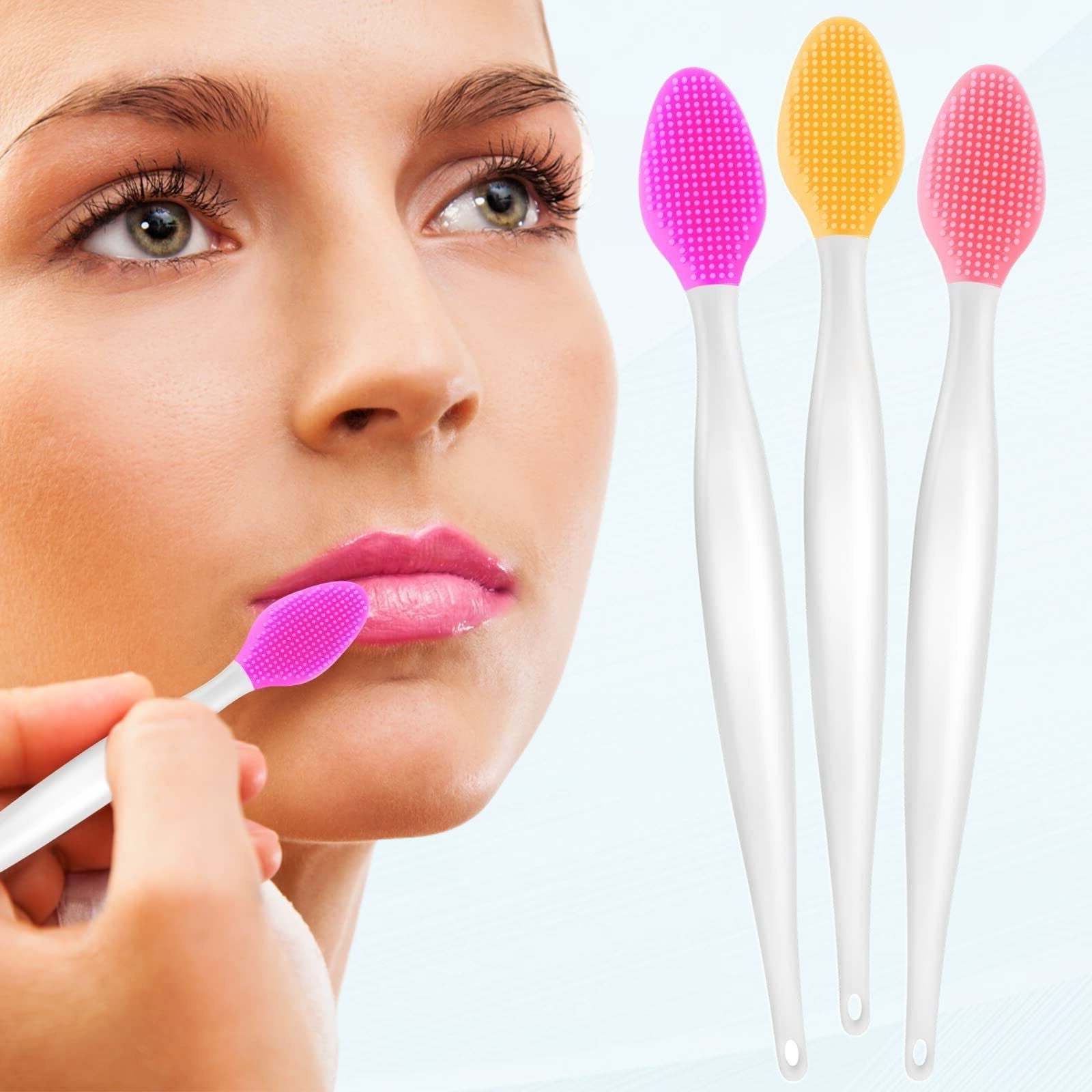 3 PCS Lip Scrub Brush, Silicone Exfoliating Lip Brush Reusable Lip ...