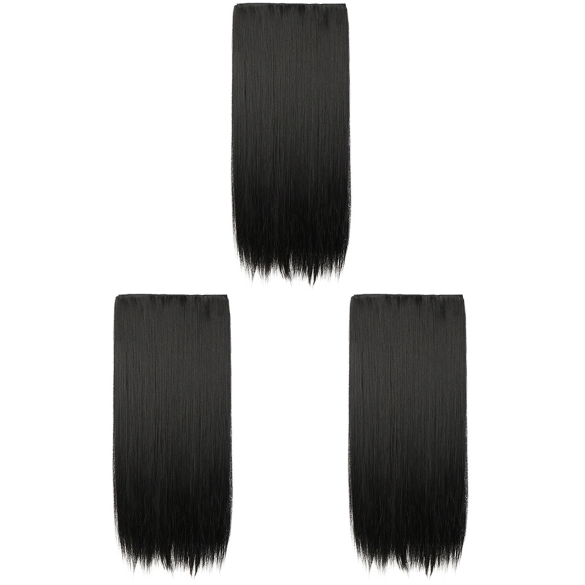 3 PCS Long Straight Hair Wig Hair Pin Synthetic Hair Extensions Black ...