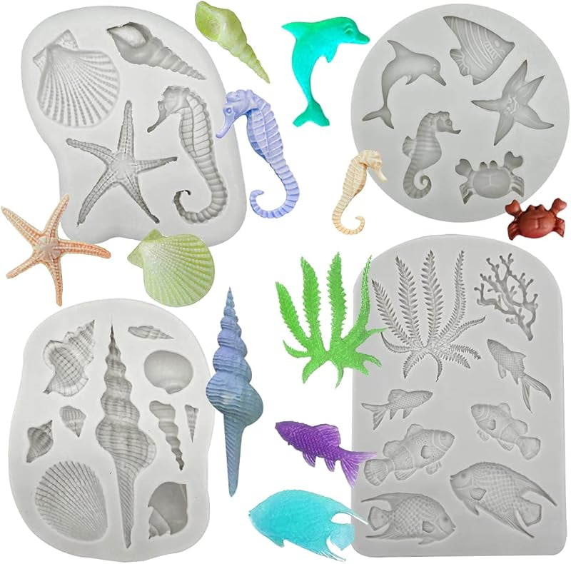 3 PCS Marine Theme Cake Fondant Silicone Mold Seashell Conch Starfish ...