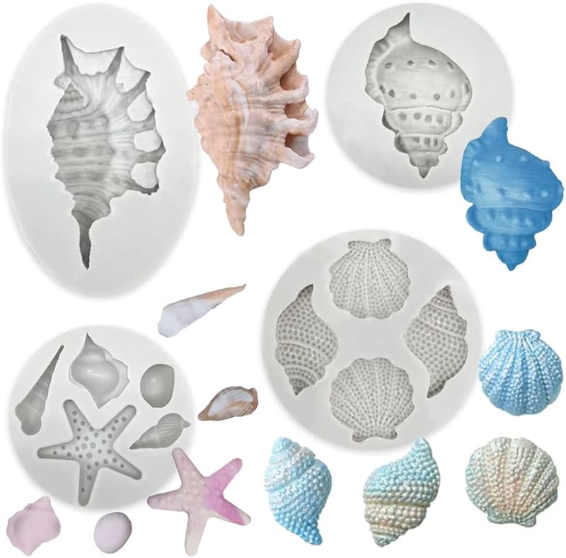 3 PCS Marine Theme Cake Fondant Silicone Mold Seashell Conch Starfish ...
