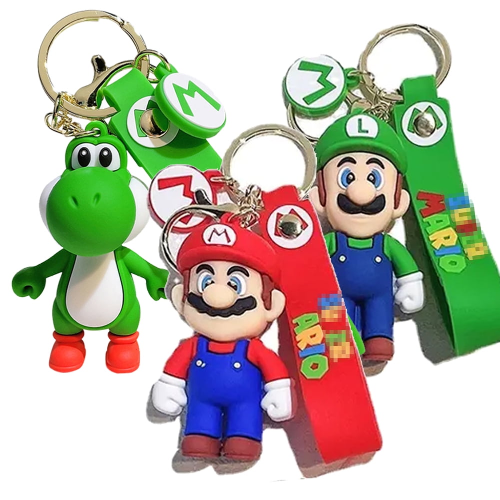 3 PCS Mario Keychains Luigi Keychains Mario Keyring Luigi Keyring ...
