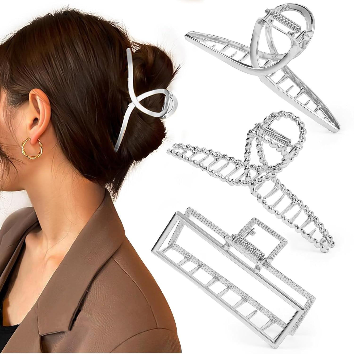 3 PCS Metal Large Hair Claw Clips for Thick Heavy Hair, Big Non-Slip ...