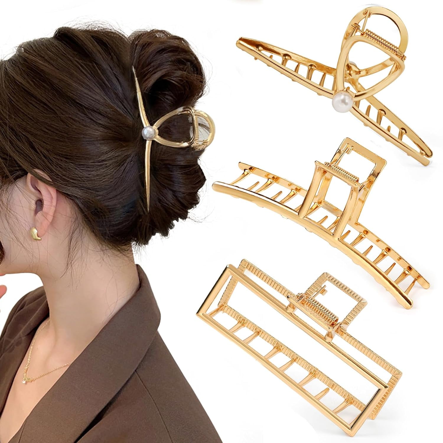 3 PCS Metal Large Hair Claw Clips for Thick Heavy Hair, Big Non-Slip ...