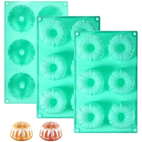 3 PCS Mini Bundt Cake Pans for Baking, 6-Cavity Fluted Tubular Mini ...