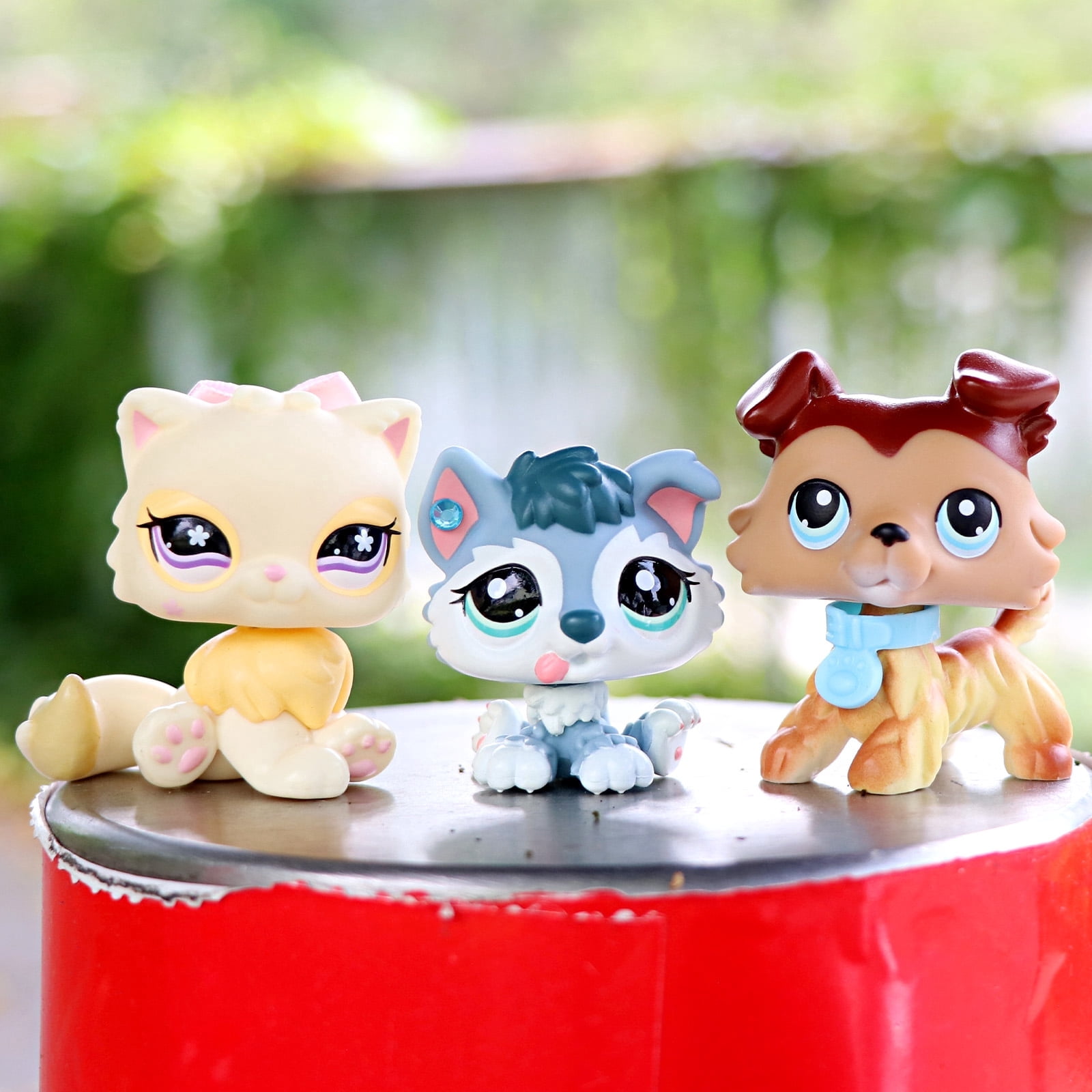 3 PCS Minilpsshop Mini Pets Figures Toys Collie Persian Cat Baby Husky ...