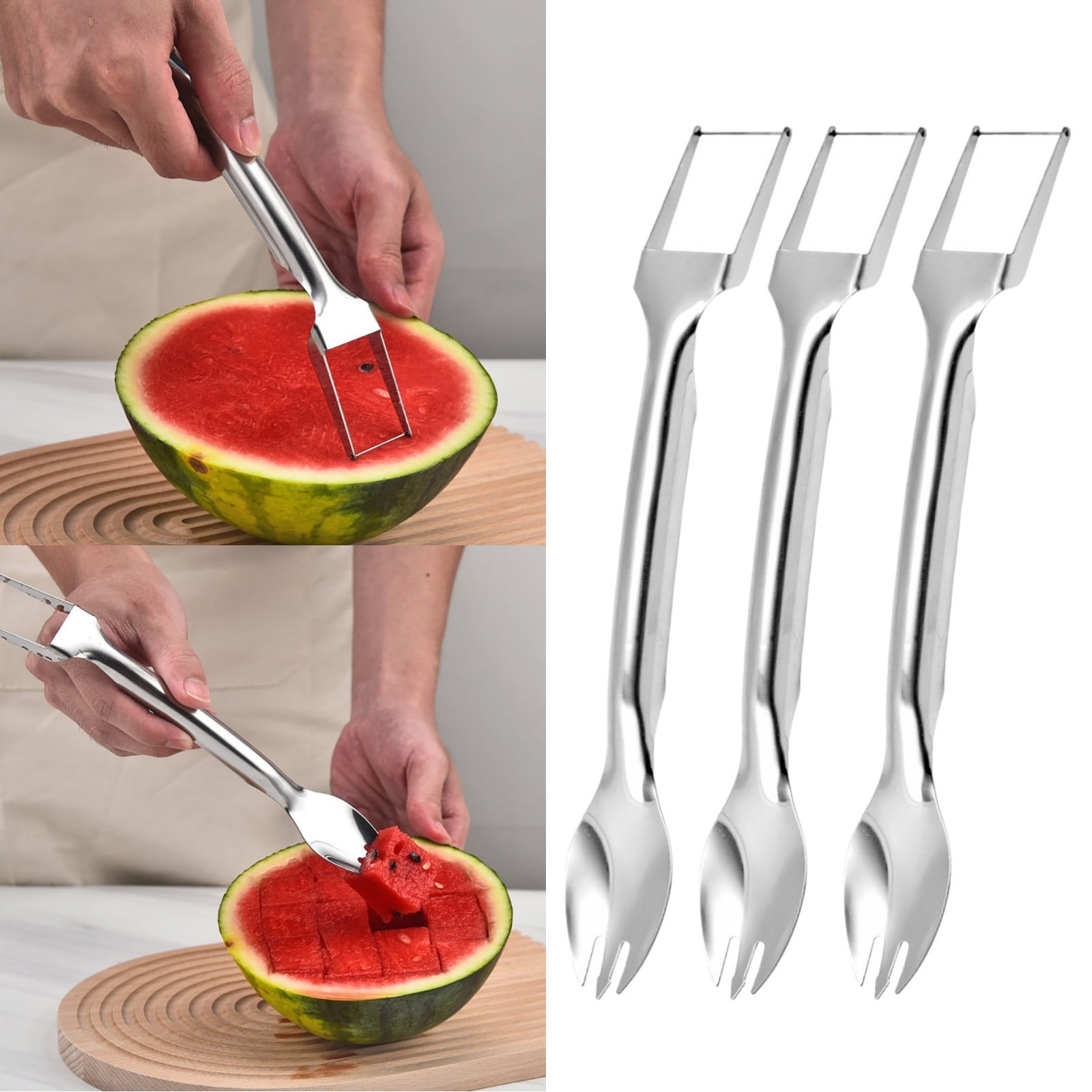 3 PCS New Fruit Fork Slicer Cutter Tool,2-in-1 Stainless Steel Fruit ...