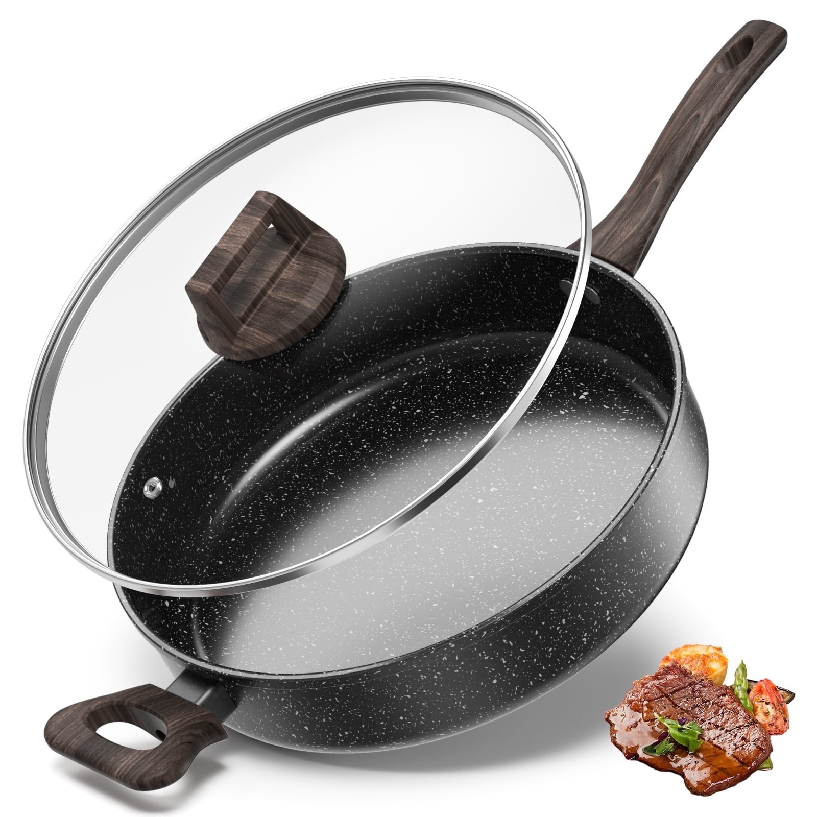 Nonstick Frying Pan Skillet with Lid, 12 Inch Deep Frying Pan, 5 Qt ...