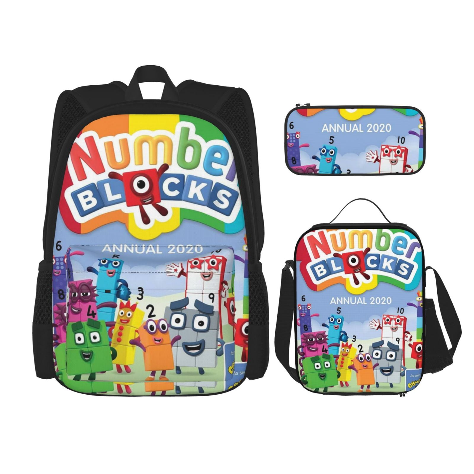 3 PCS Numberblocks Goof Backpack Set,17" Numberblocks Anime Large ...