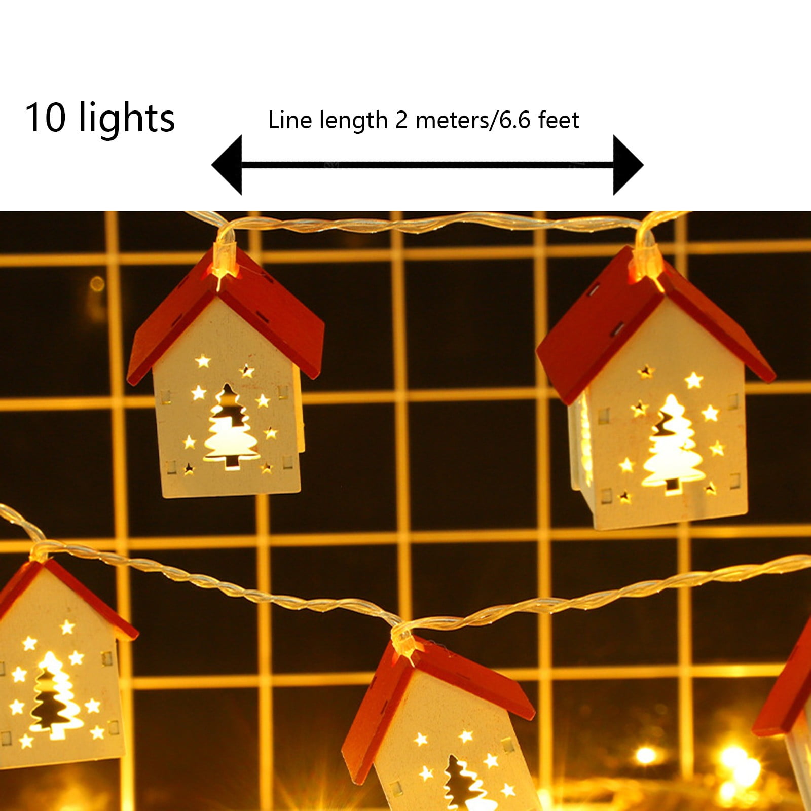 3 PCS Of Christmas String Lights 6.6 Ft Wooden House String Lights With ...