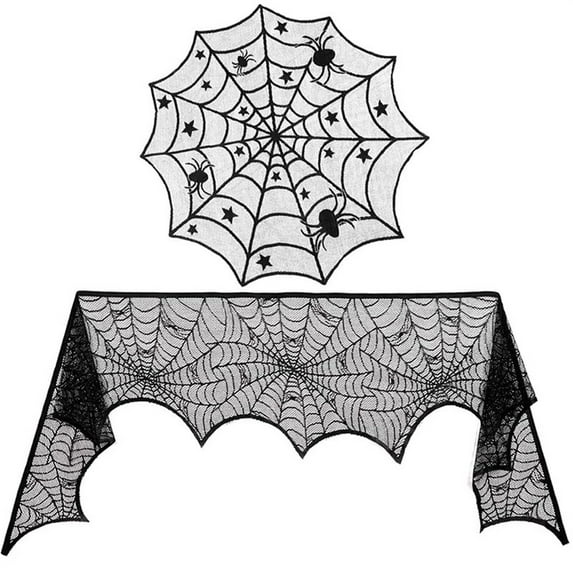 3 PCS Of Halloween Spiderweb Tablecloth Lace Bats Spider Party Table Decor Curtain - Walmart.com