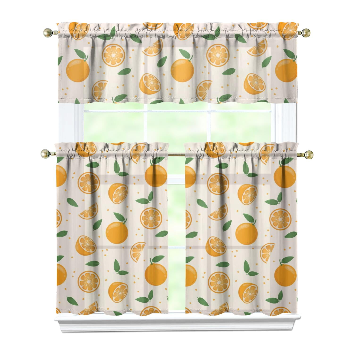 3 PCS Orange Fruit Pattern Kitchen Curtains Set - Cute Summer Aesthetic ...