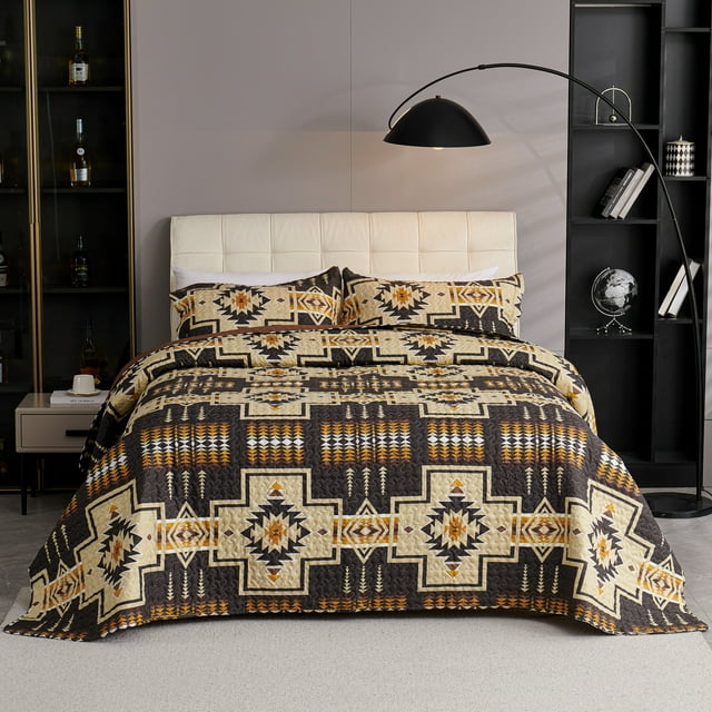 3 PCS Oversize Rustic Southwestern Quilt Set Western Bedding Bedspread ...
