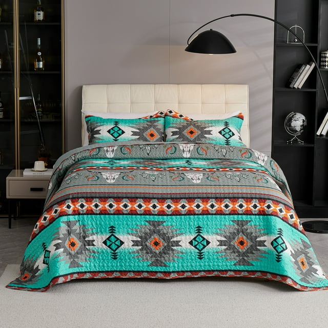 3 PCS Oversize Rustic Southwestern Quilt Set Western Bedding Bedspread ...