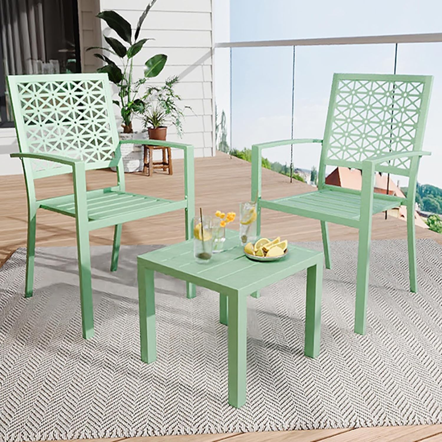 3 PCS Patio Bistro Set, Outdoor Conversation Set with 2 Chair and 1 ...