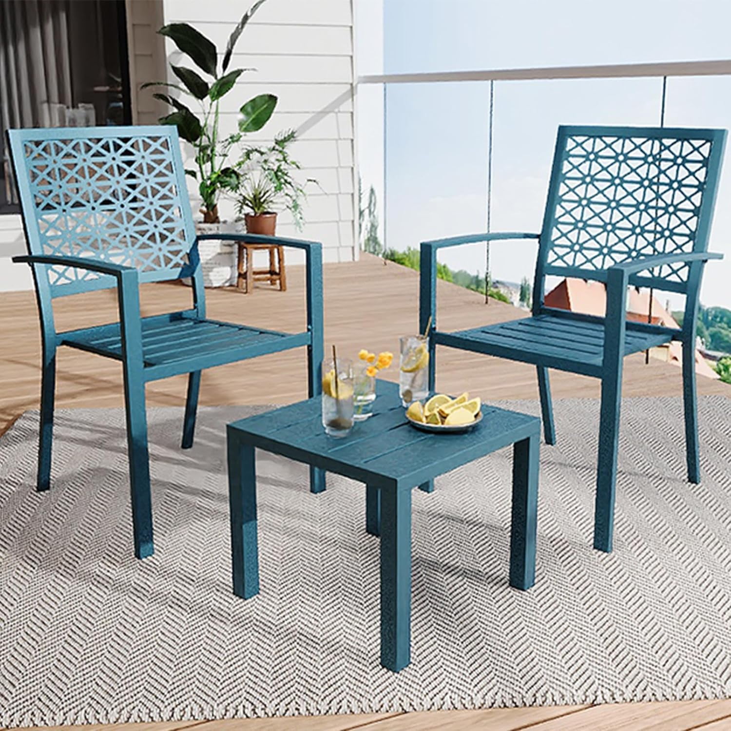 3 PCS Patio Bistro Set, Outdoor Conversation Set with 2 Chair and 1 ...