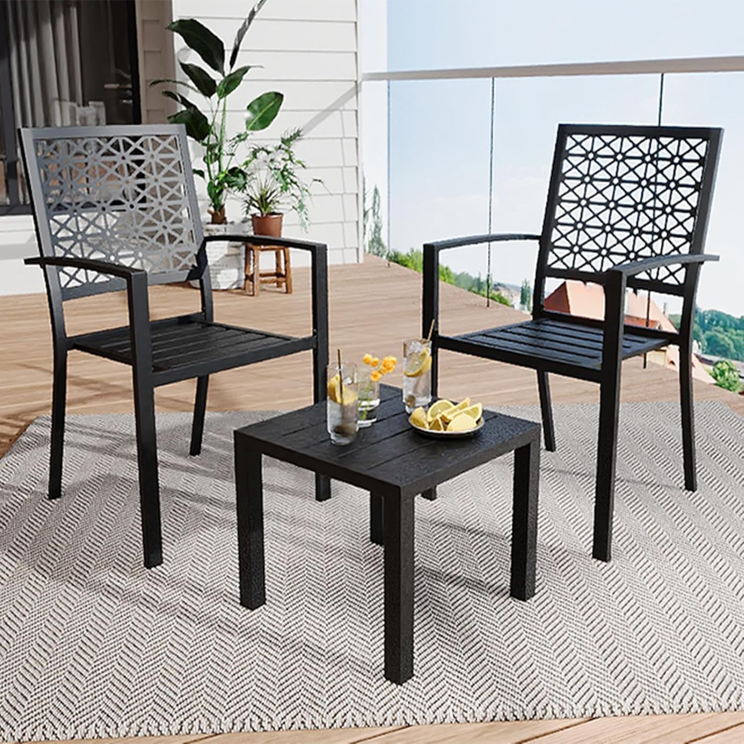 3 PCS Patio Bistro Set, Outdoor Conversation Set with 2 Chair and 1 ...