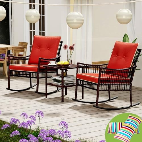3 PCS Patio Conversation Chair Set with Coffee Table, Rocking Bistro ...