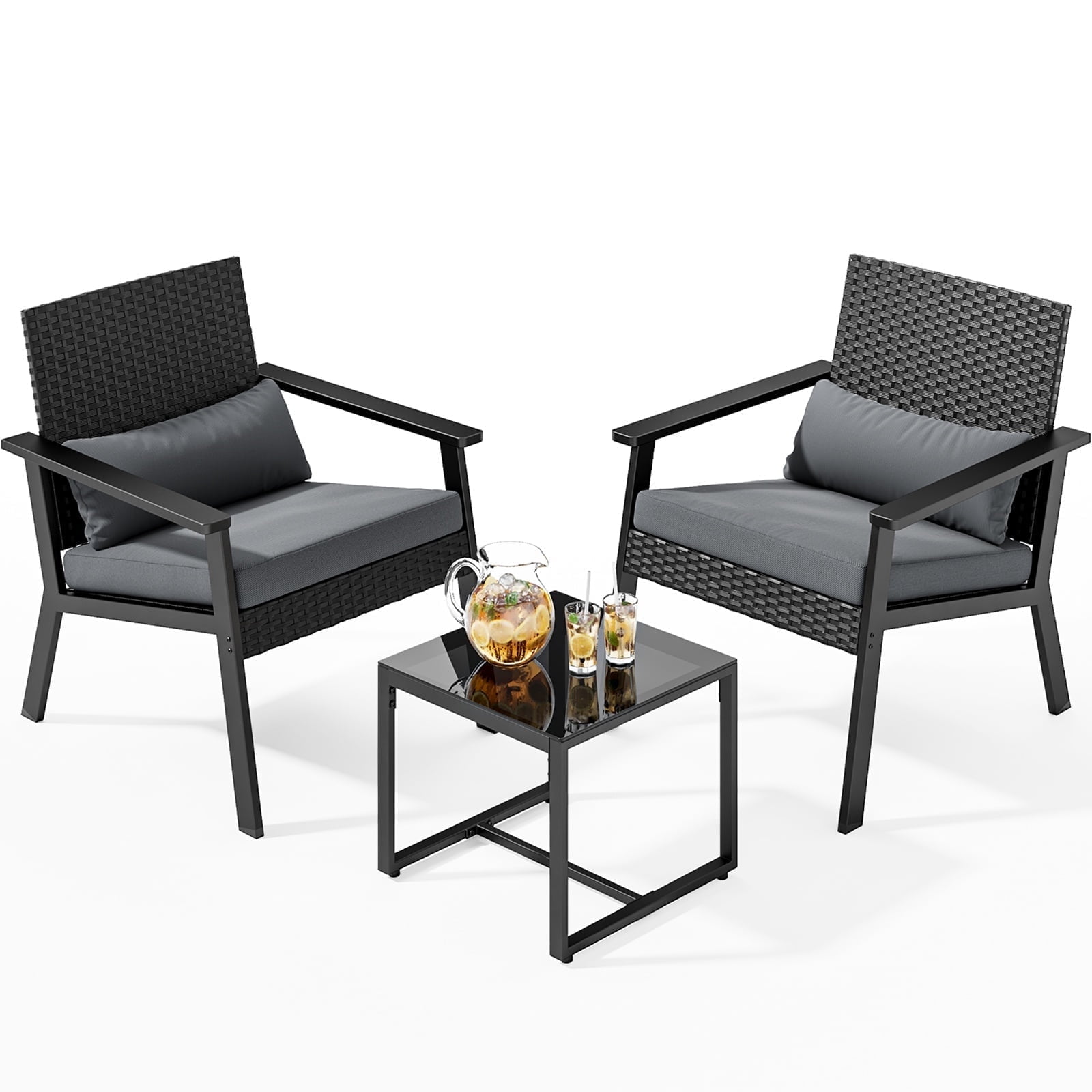 3 PCS Patio Furniture Set, Asofer Wicker Patio Bistro Set with Glass ...