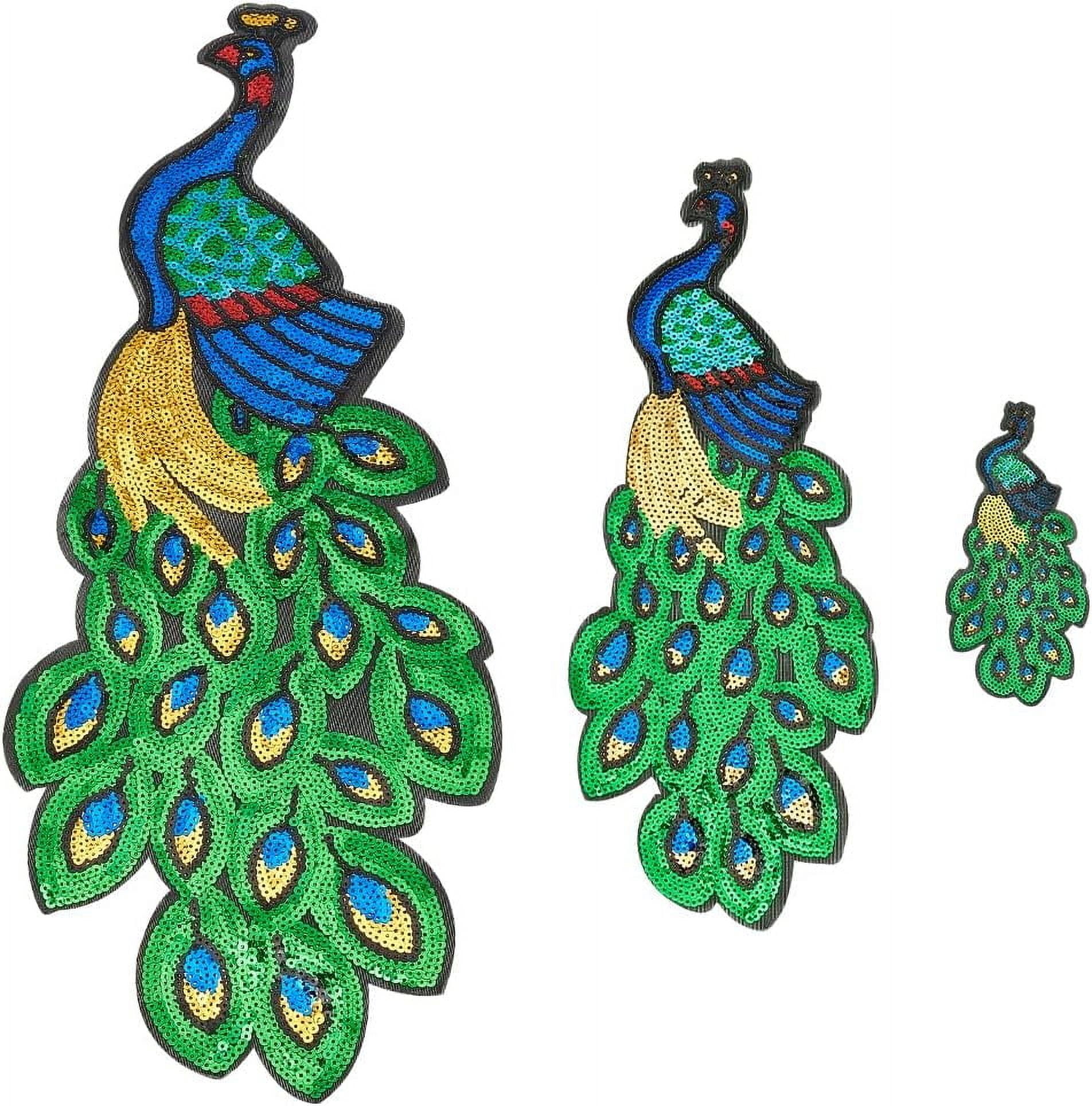 3 PCS Peacock Sequins Patches 3Styles Iron On/Sew on Embroidered ...