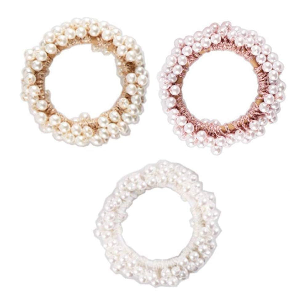 3 PCS Pearl Hair Scrunchies, Ponytail hair styling Elastics ties,pink ...