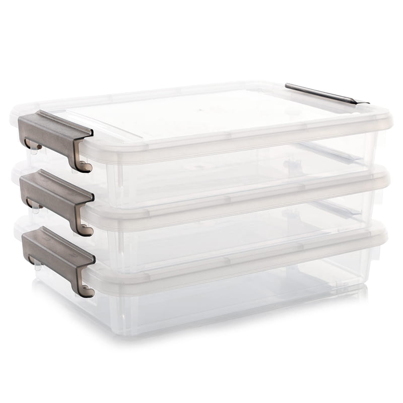 3 PCS Plastic Storage Bins with Latching Lids Portable Project Case ...