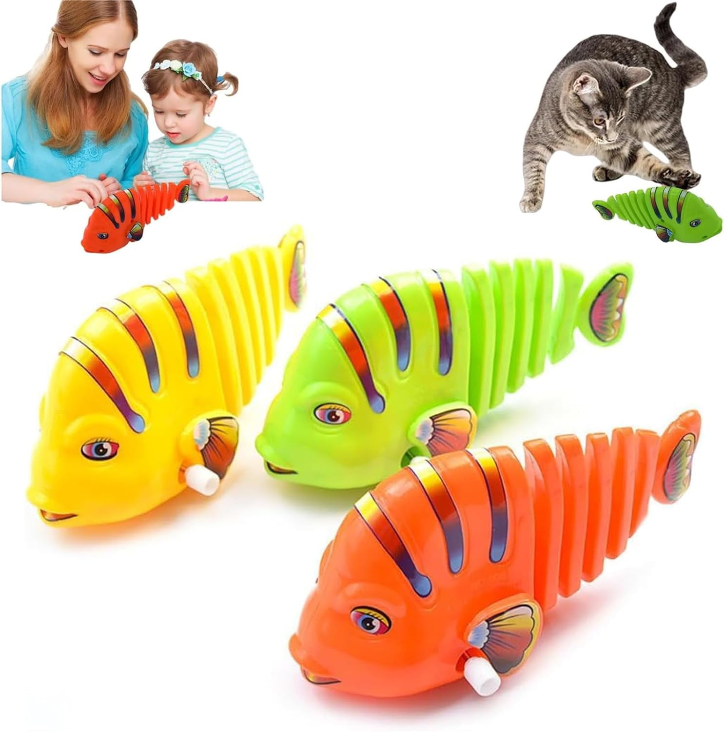 3 PCS Plastic Wind-Up Wiggle Fish Toys, New Clockwork Swinging Cartoon ...