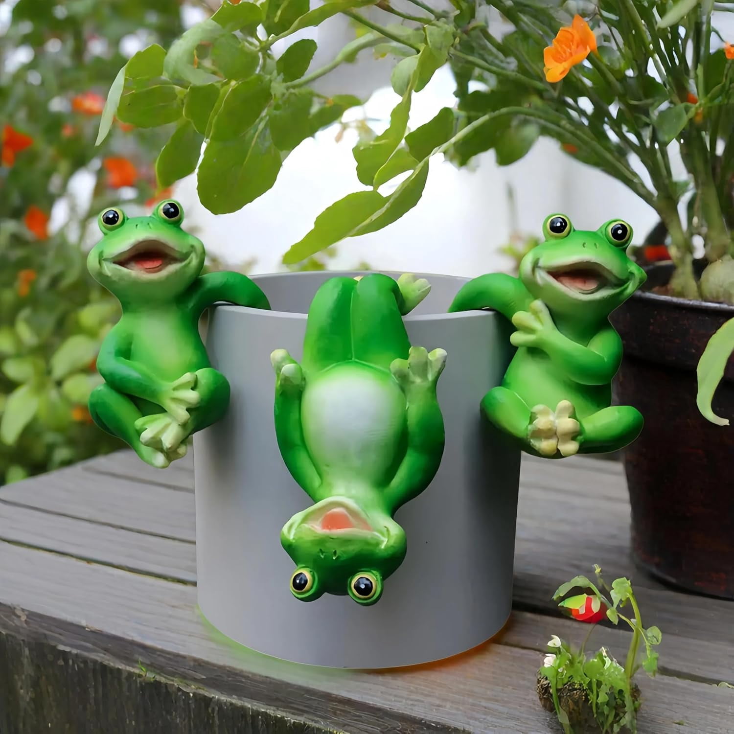 3 PCS Playful Frog Statues Pot Hugger Decorations for Plant, Miniature ...