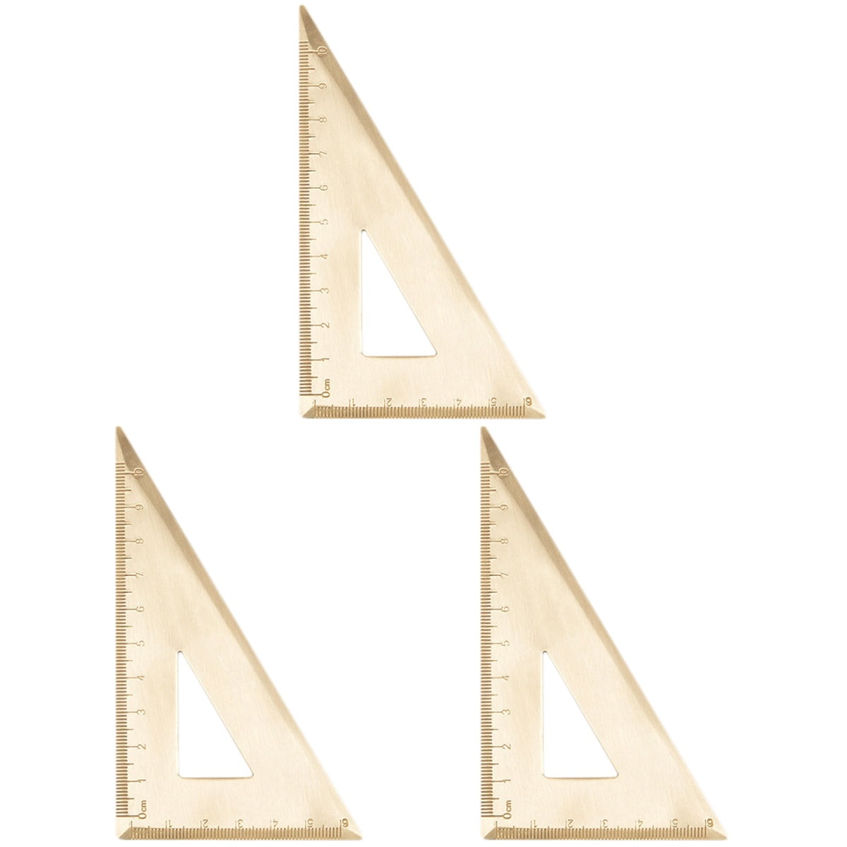 3 PCS Protractor Triangle Ruler Drawing Triangular Brass Metal ...