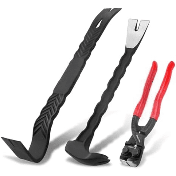3 PCS Pry Bar Set, 15" Flat Pry Bar, 12" Cats Paw Nail Puller Tool and ...