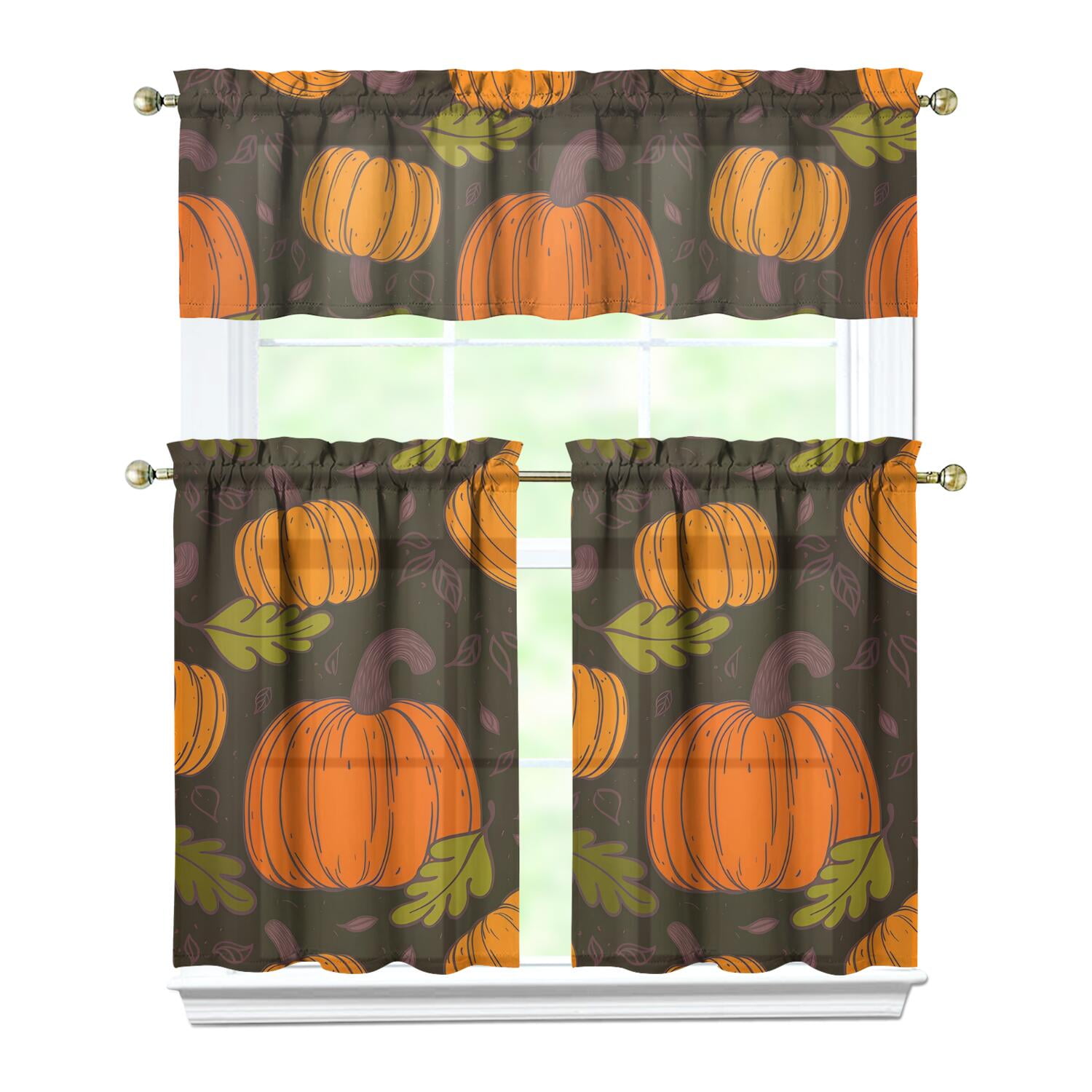 3 PCS Pumpkin Pattern Kitchen Curtains Set Autumn Decor Thanksgiving ...