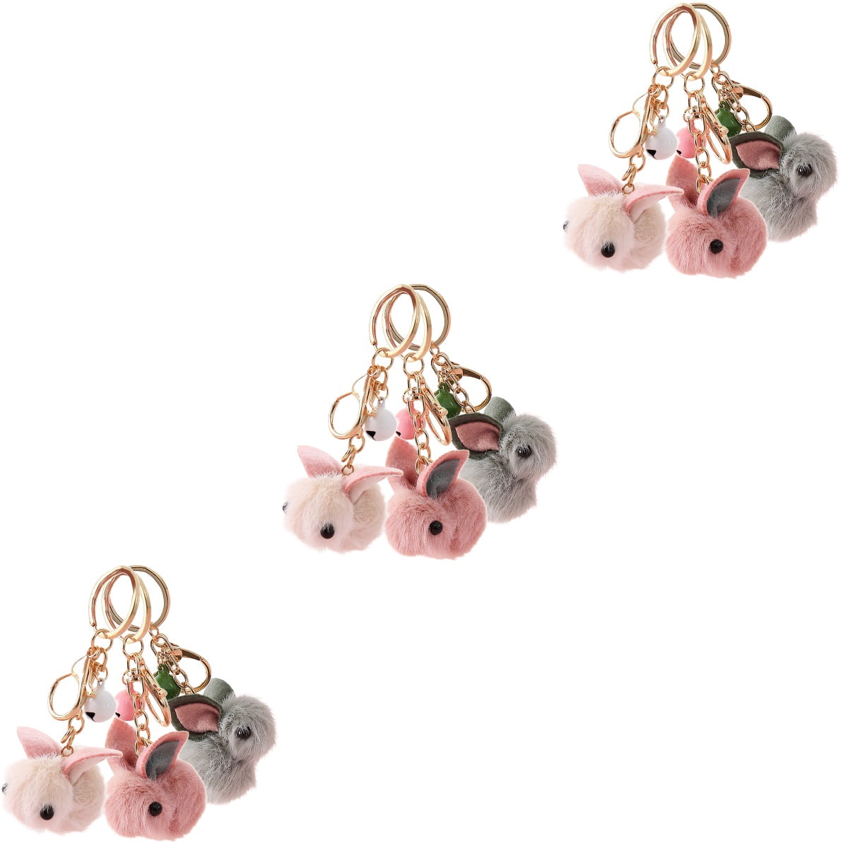 3 PCS Rabbit Key Ring Bunny Keychain Eyeglass Holder Stand Plush ...