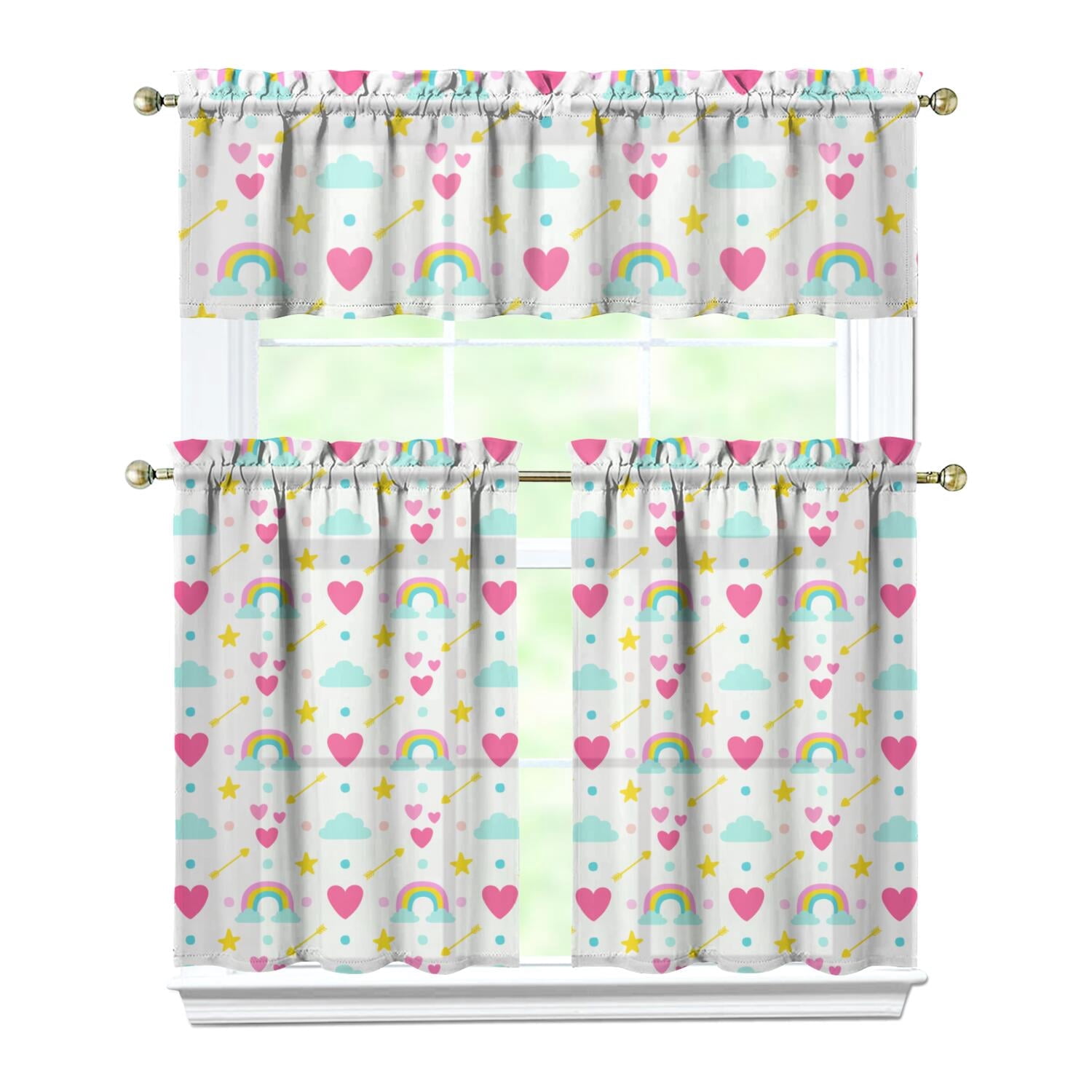 3 PCS Rainbow Unicorn Kitchen Curtains Set, Mythical Horse Tier ...