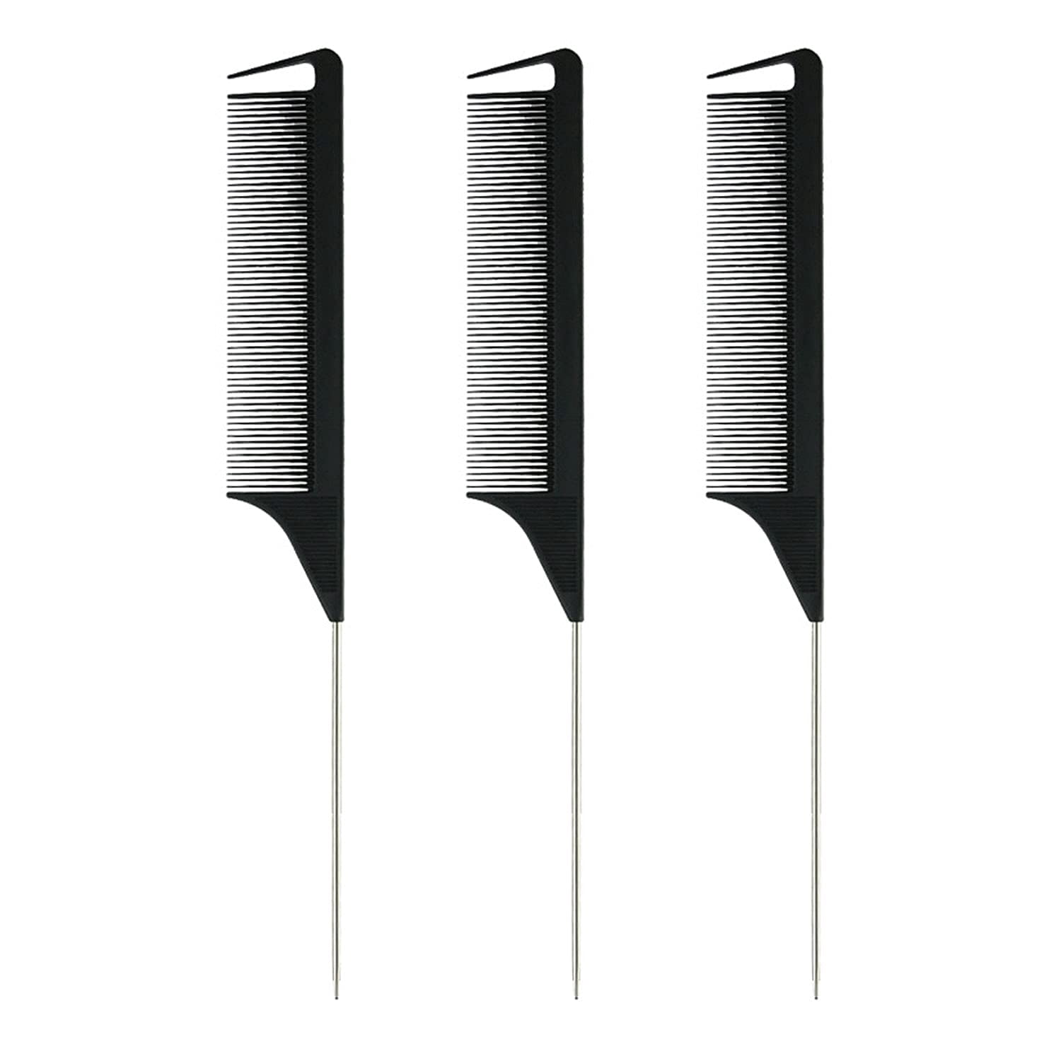 3 PCS Rat Tail Comb Steel Pin Rat Tail Carbon Fiber Heat Resistant ...