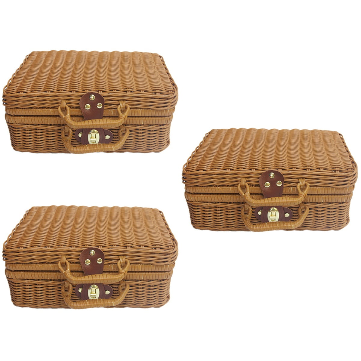 3 PCS Rattan Woven Storage Case Picnic Baskets Portable Box Hand-held ...