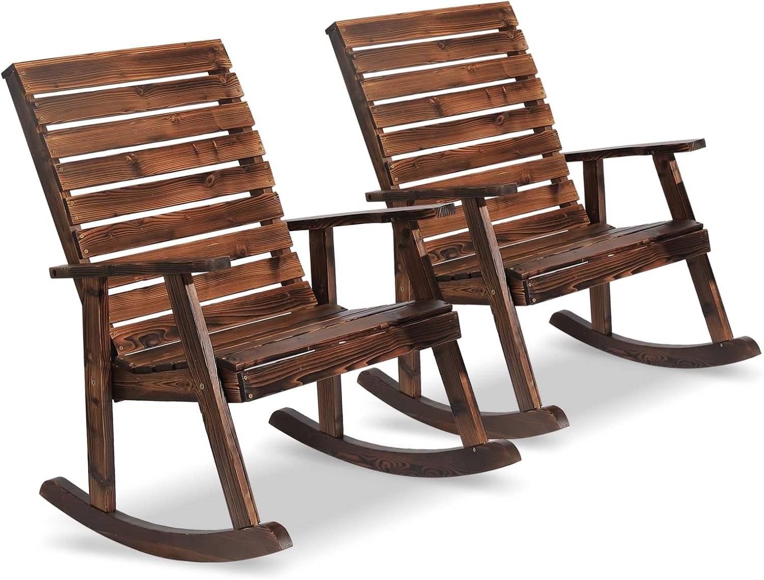 3 PCS Rocking Bistro Set - Outdoor Wood Rocking Chairs with The Coffee ...